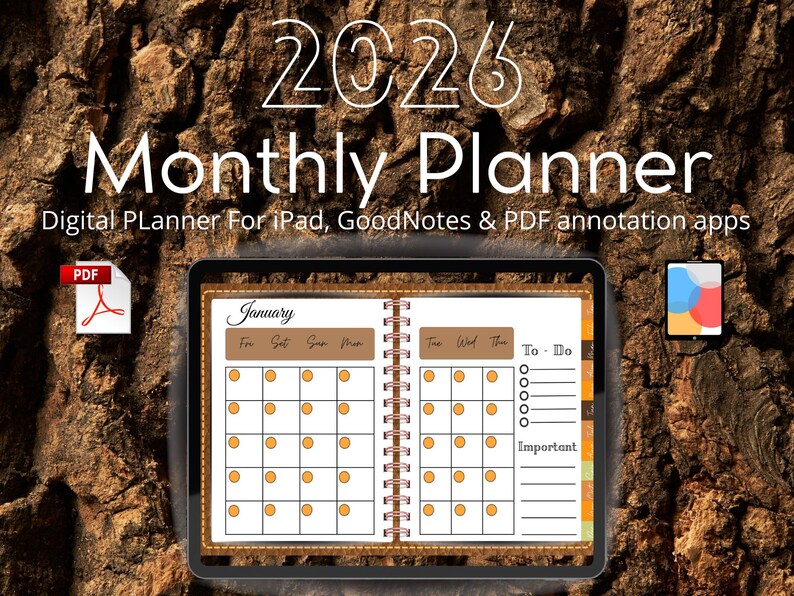 2026 Monthly Digital Planner | iPad Tablet Calendar With To-do List ...