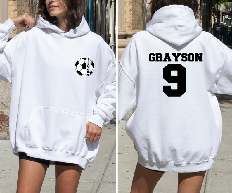 Soccer Number Name Outfit, Front and Back Soocer Hoodie, Personalized ...