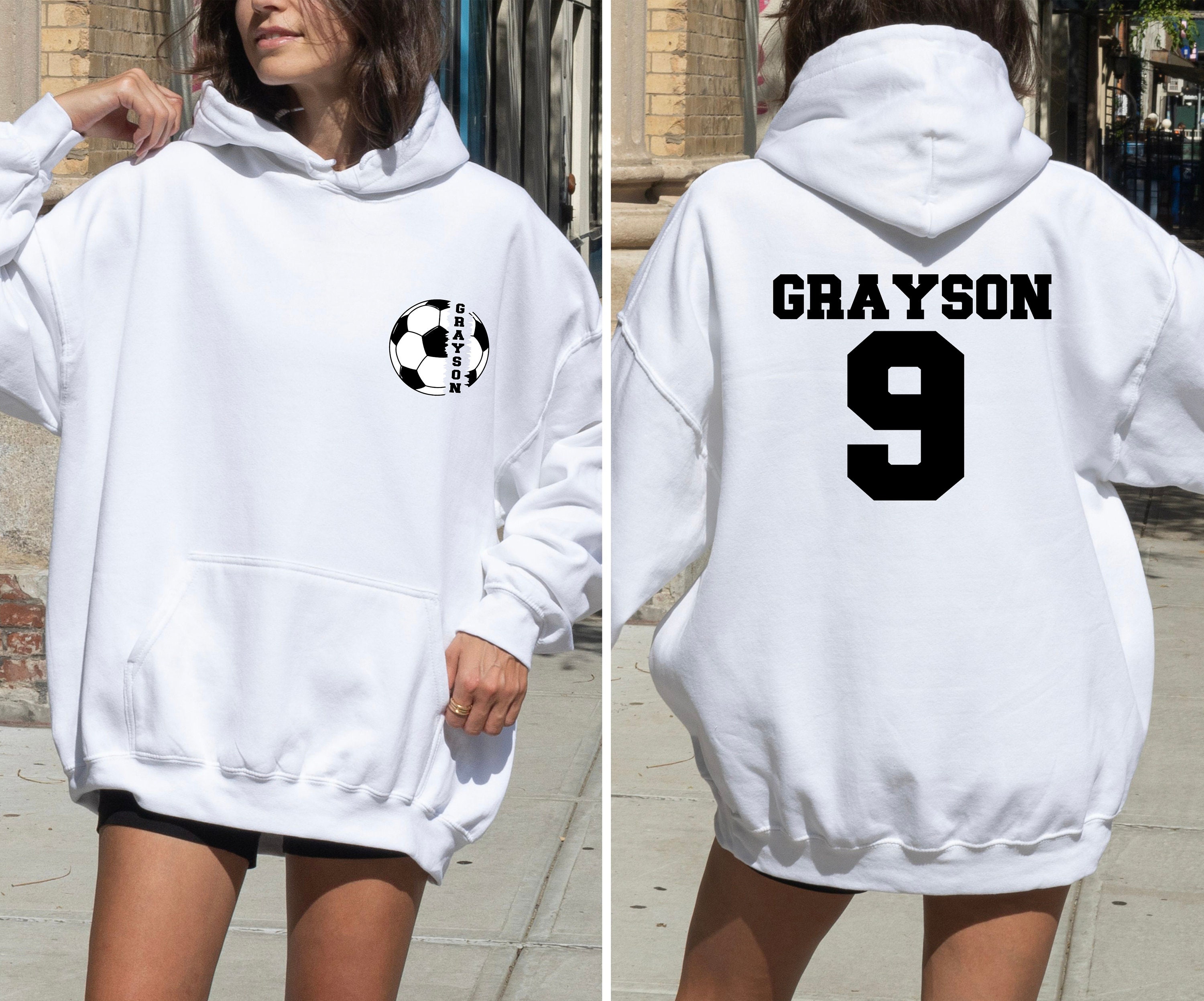 Soccer Number Name Outfit, Front and Back Soocer Hoodie, Personalized ...