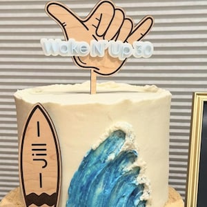 Wakeboard Birthday Cake Topper - Custom - Wake N' up 30 - Surfboard ...