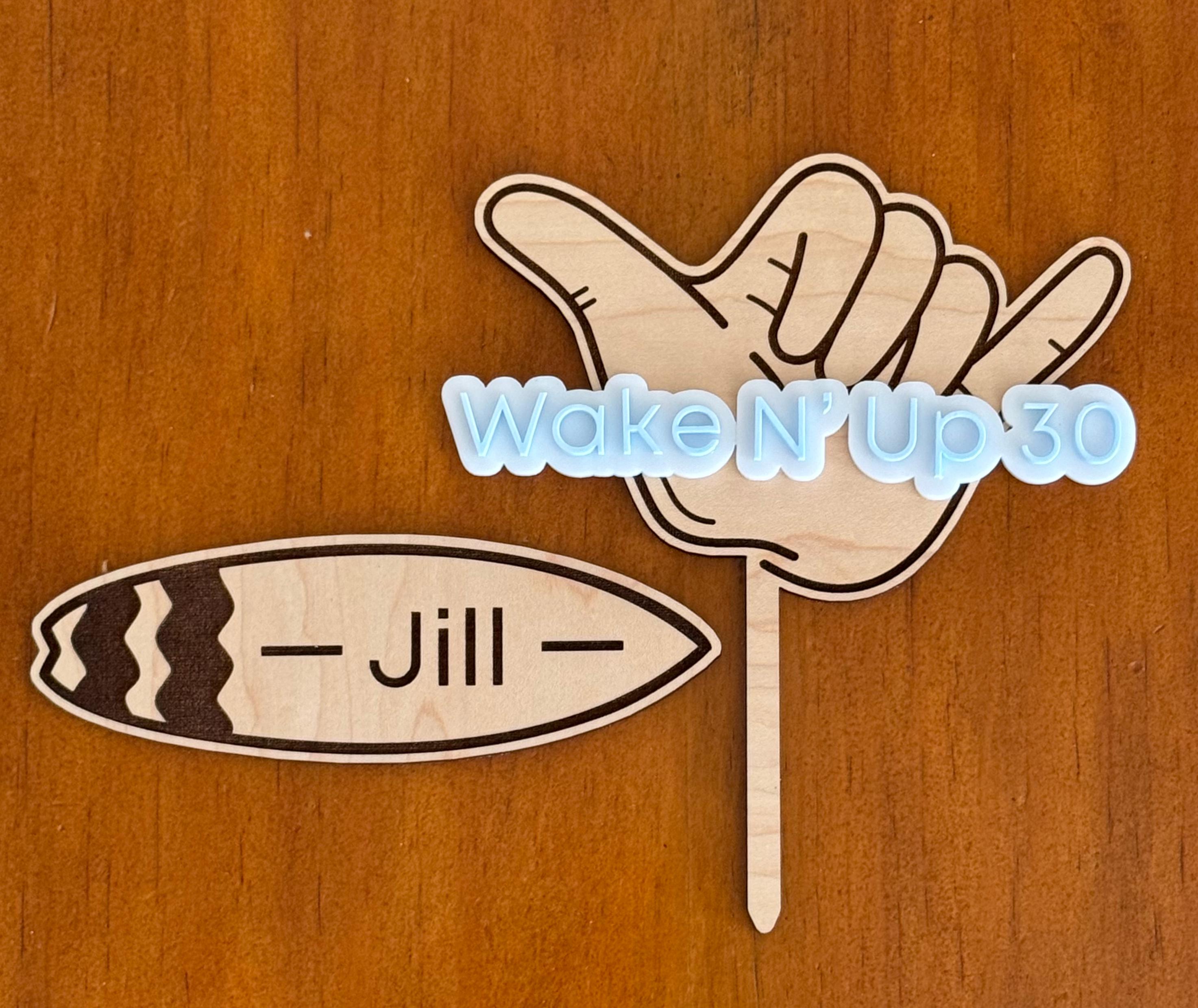 Wakeboard Birthday Cake Topper - Custom - Wake N' up 30 - Surfboard ...