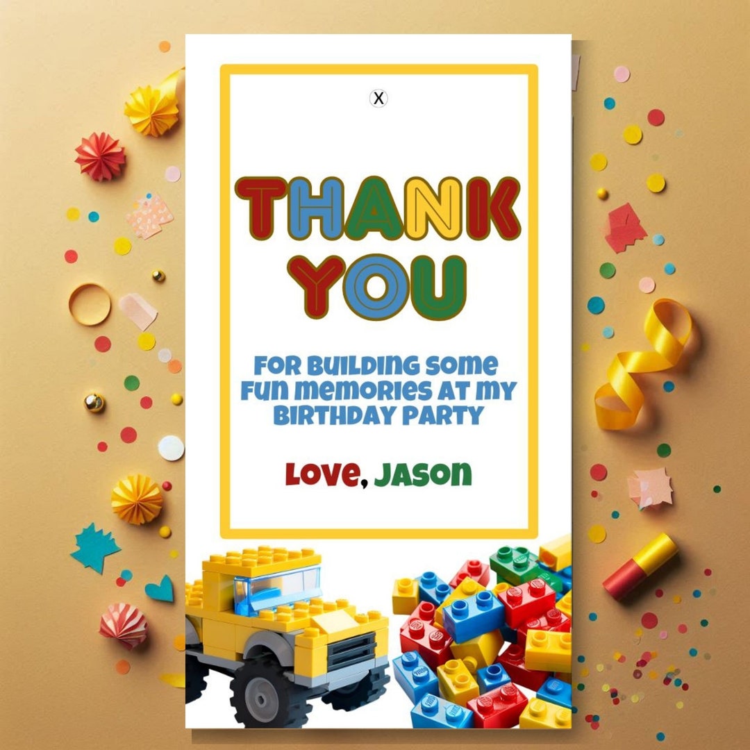 Building Blocks Birthday Thank You Favor Tag, Building Bricks Kids ...