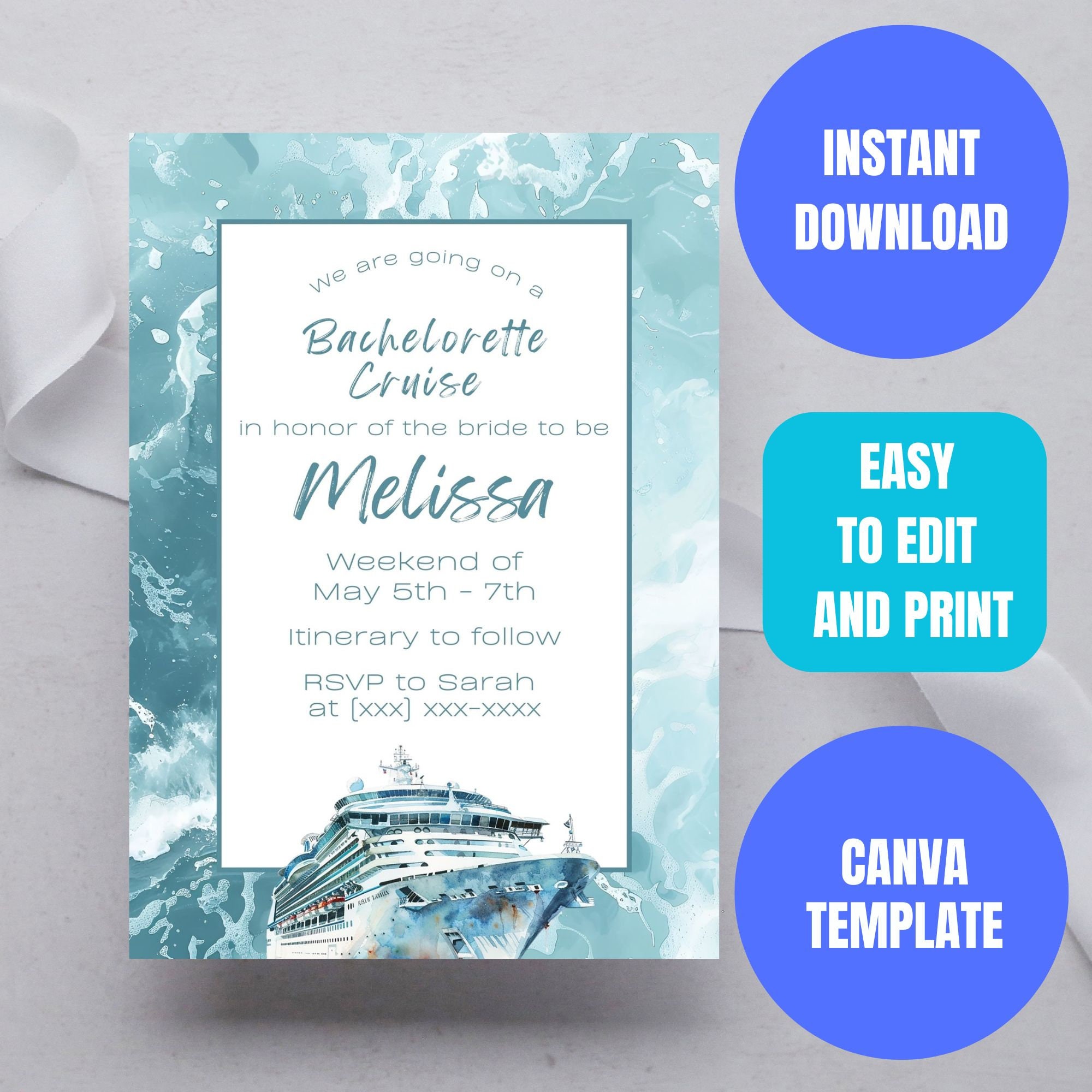 EDITABLE Bachelorette Cruise Invitation, Cruise Invitation, Last Splash ...