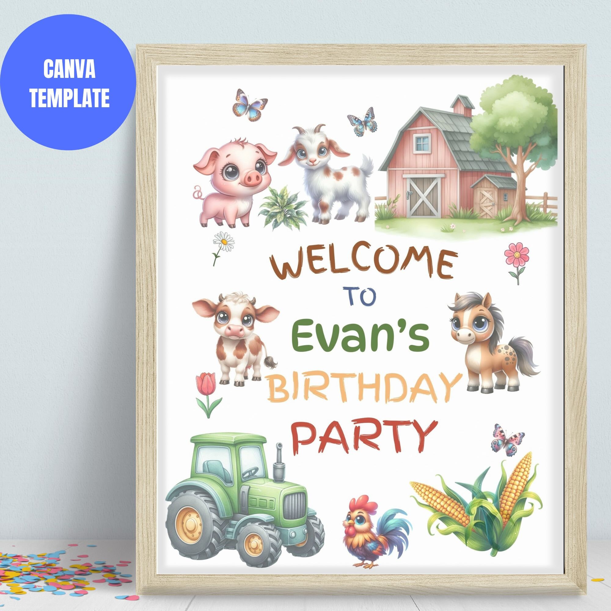 Farm Animal Birthday Welcome Sign, Farm Animals Kids Birthday Party ...
