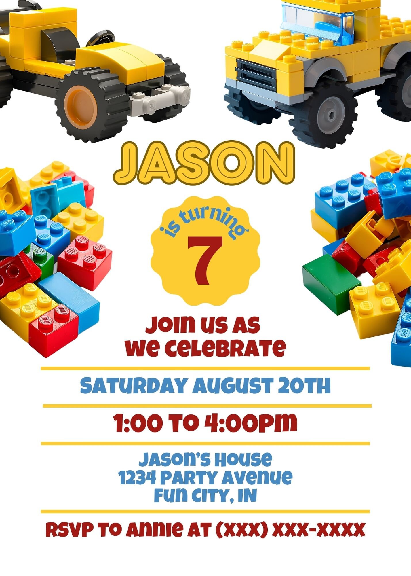 Building Blocks Birthday Invitation, Building Bricks Kids Birthday ...