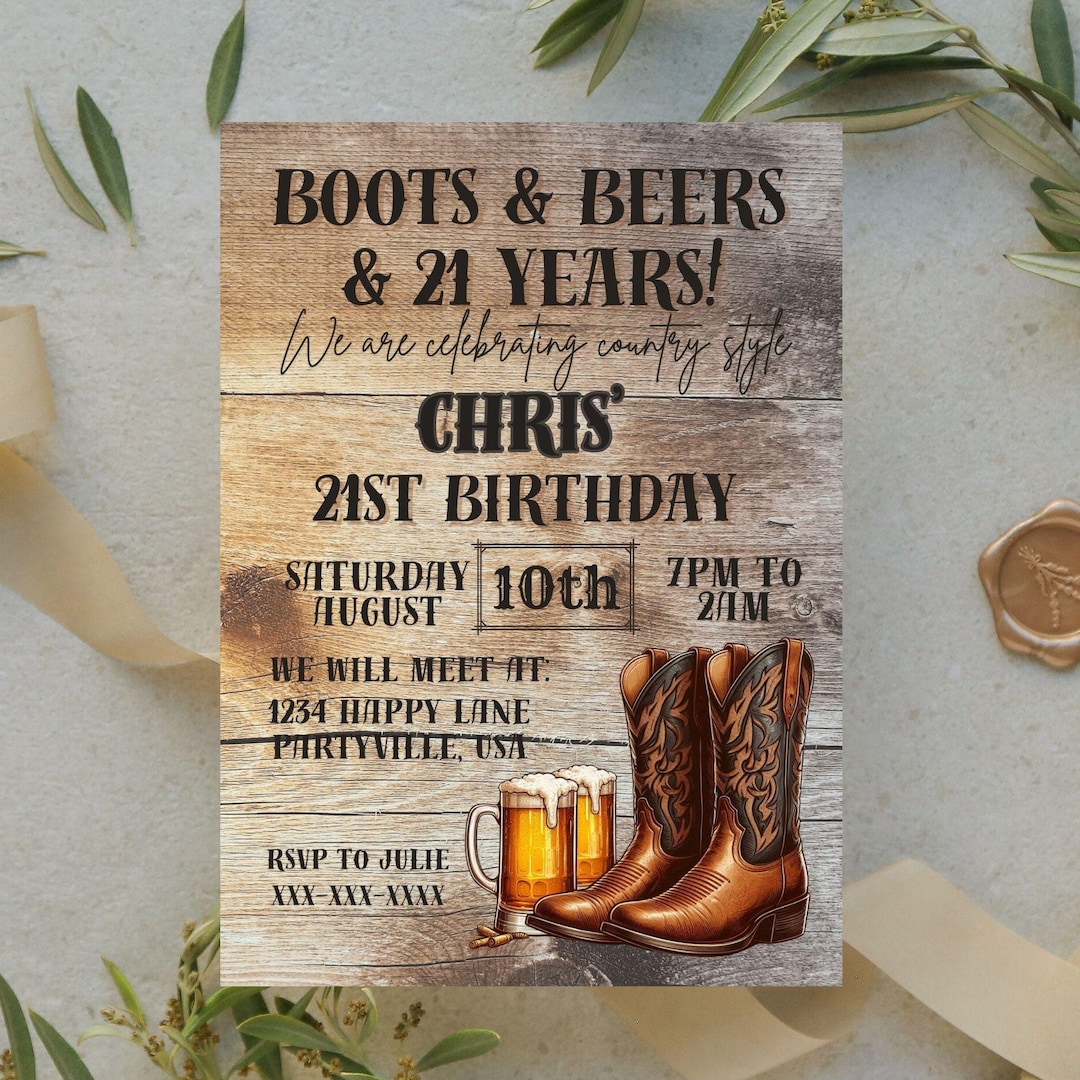 21st Birthday Invite, Western Birthday, Rustic Birthday, Country ...