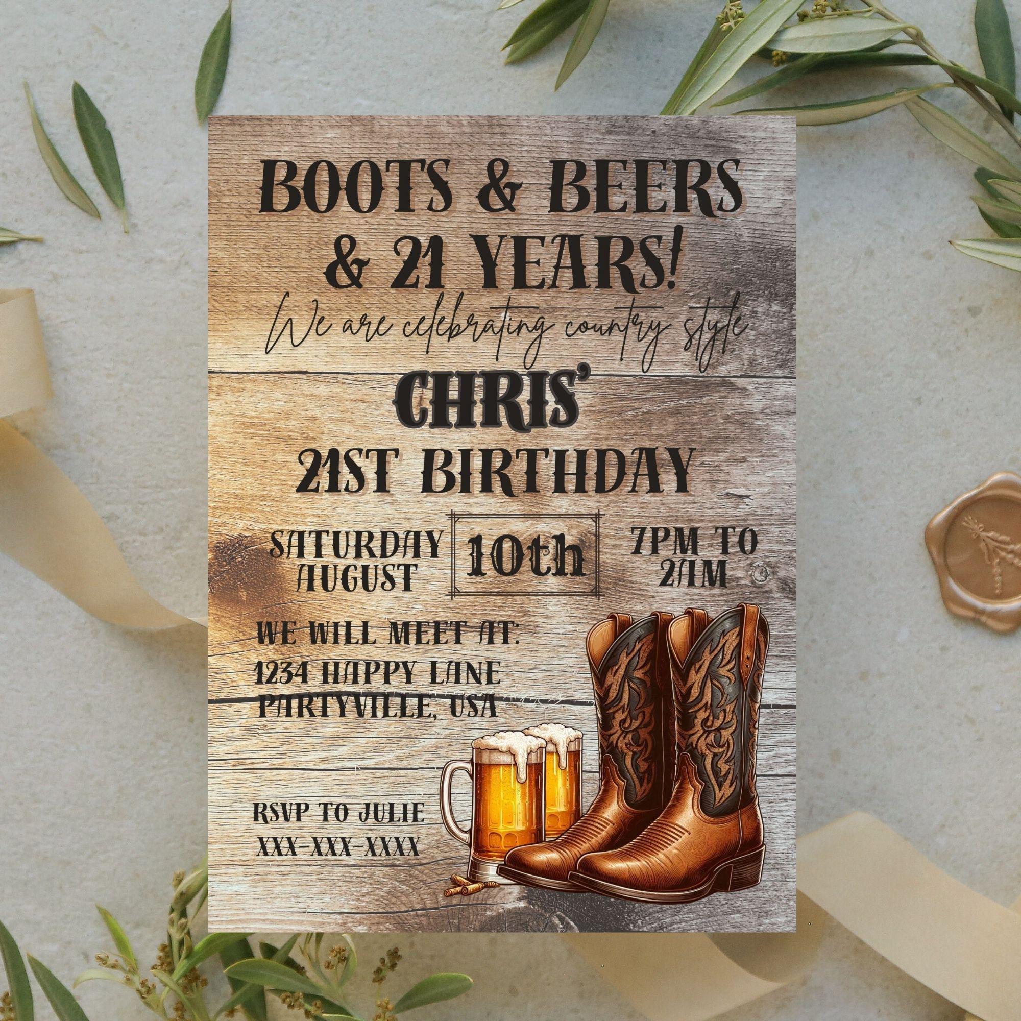 21st Birthday Invite, Western Birthday, Rustic Birthday, Country ...