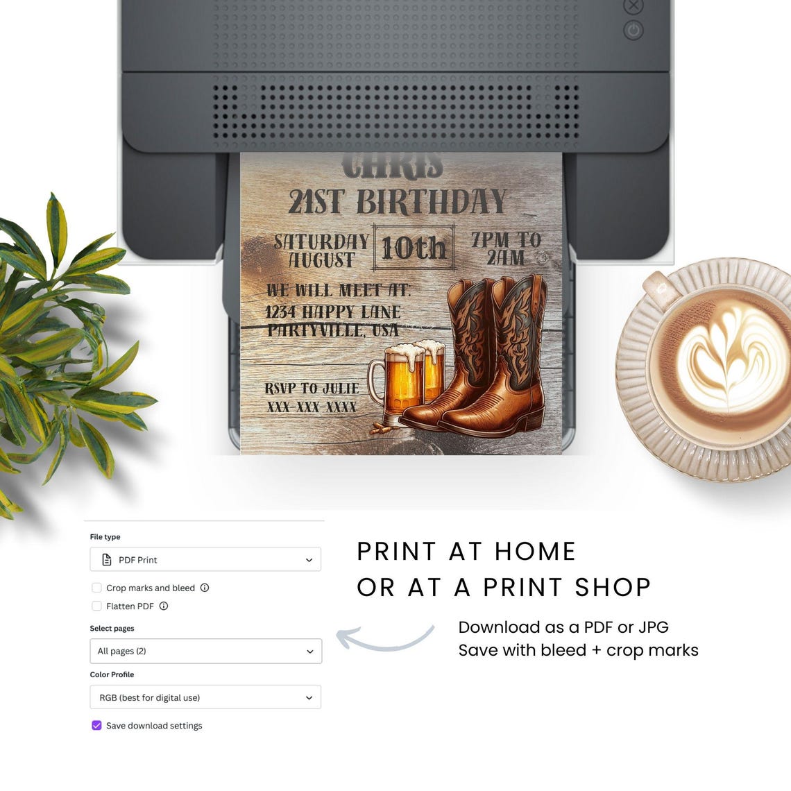 21st Birthday Invite, Western Birthday, Rustic Birthday, Country ...