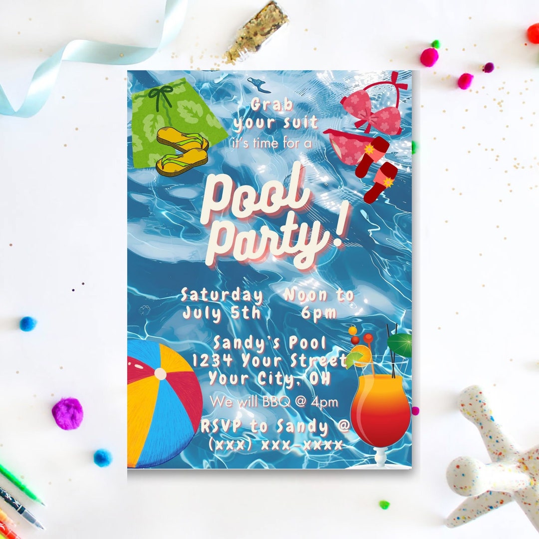 Pool Party Invite, Summer Pool Party, Pool Party Editable Invitation ...