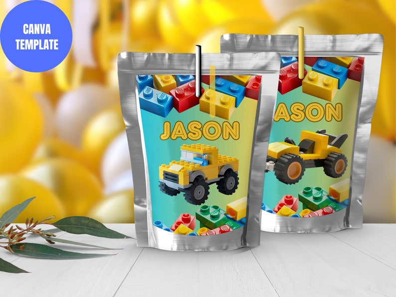 Building Blocks Birthday Juice Pouch Labels, Building Bricks Kids ...
