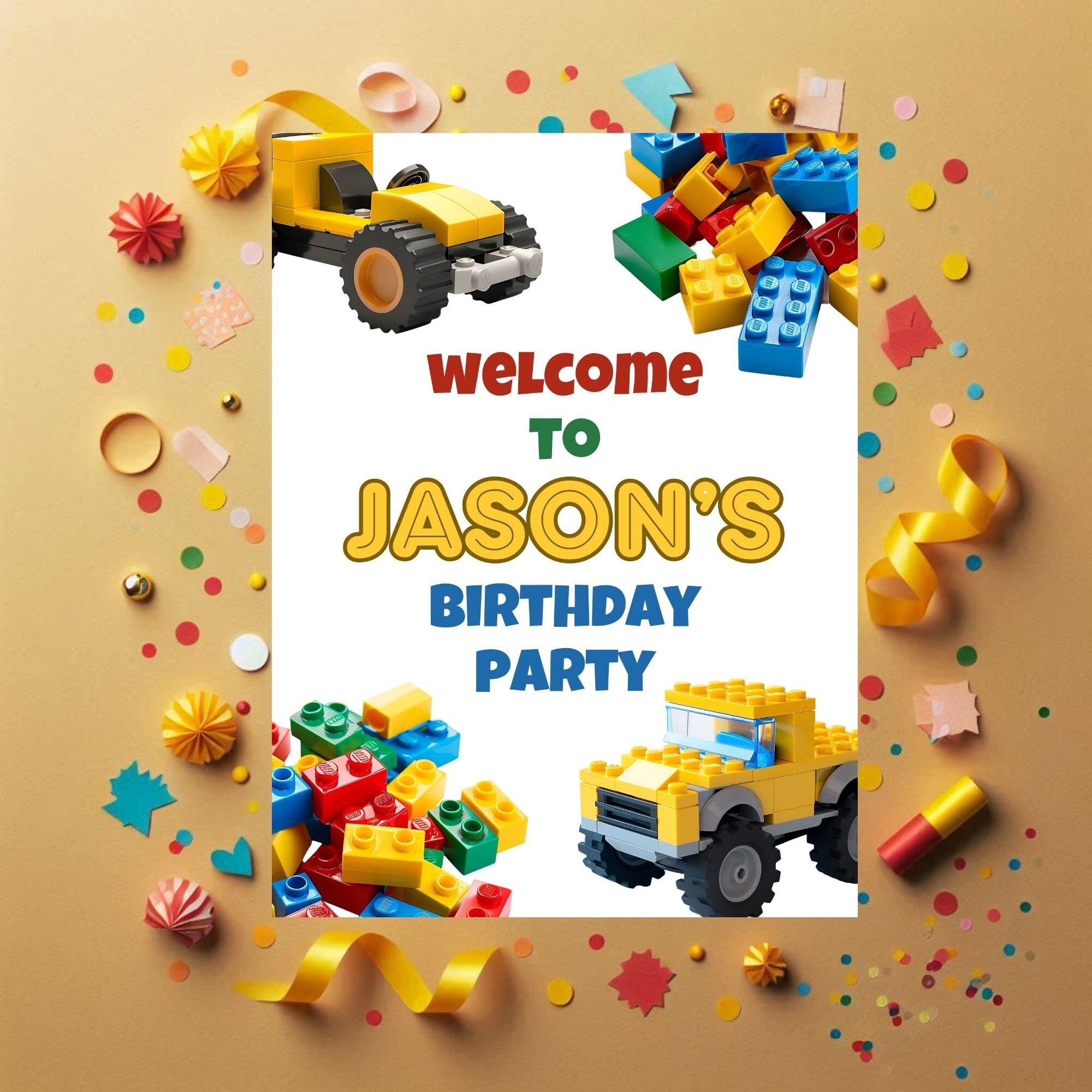 Building Blocks Birthday Welcome Sign, Building Bricks Kids Birthday ...