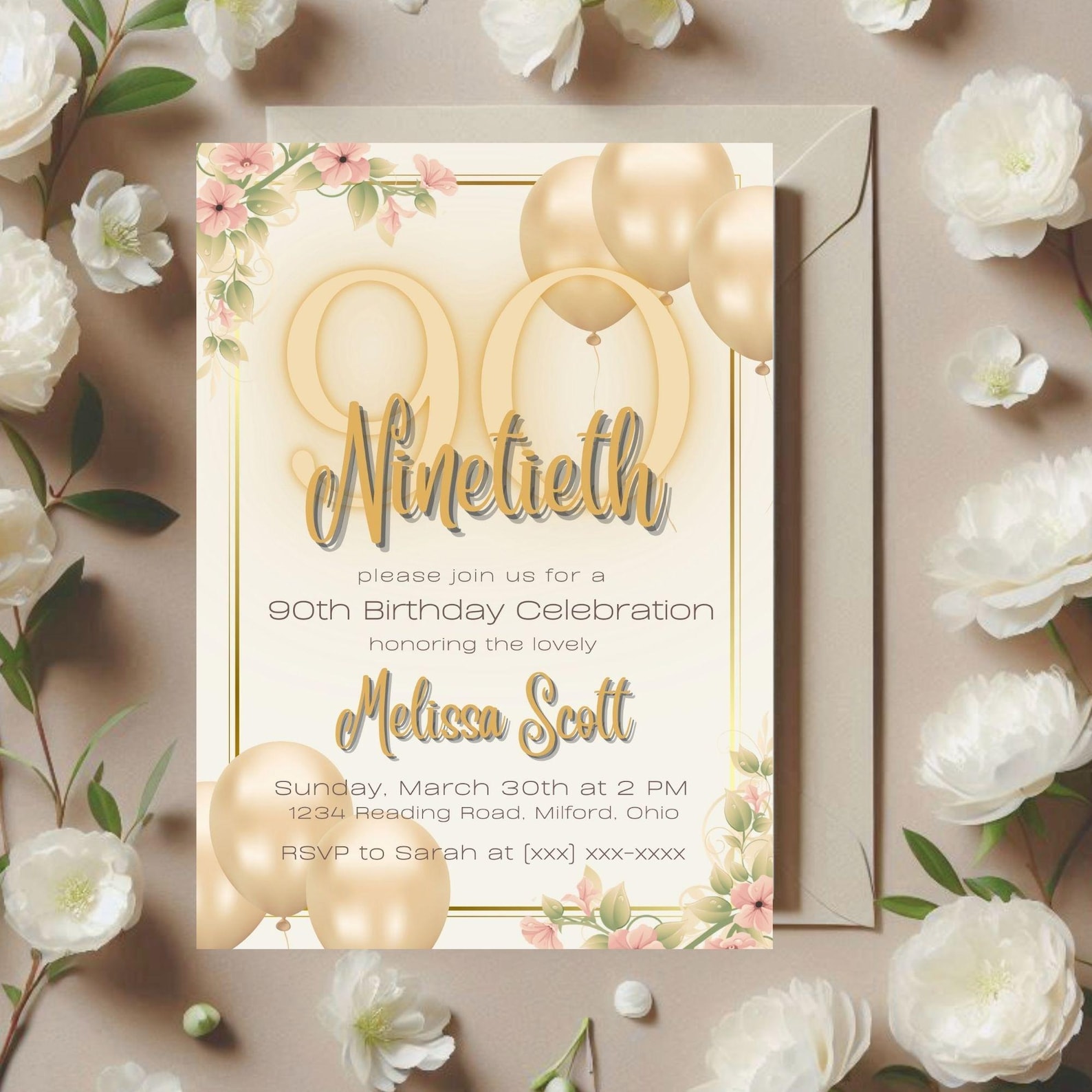 90th Birthday Invitation for Women, 90th Birthday Surprise, 90th ...