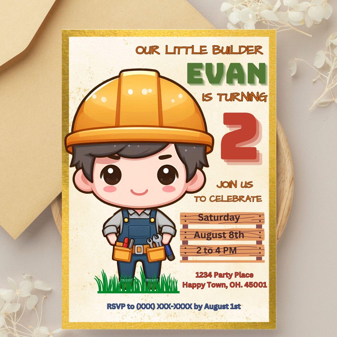 Construction Invite, Construction Party, Builder Invitation, 2nd ...