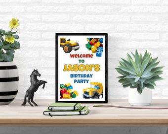 Printable Custom Brick Building Block Party Sign Banner Sign Decor ...