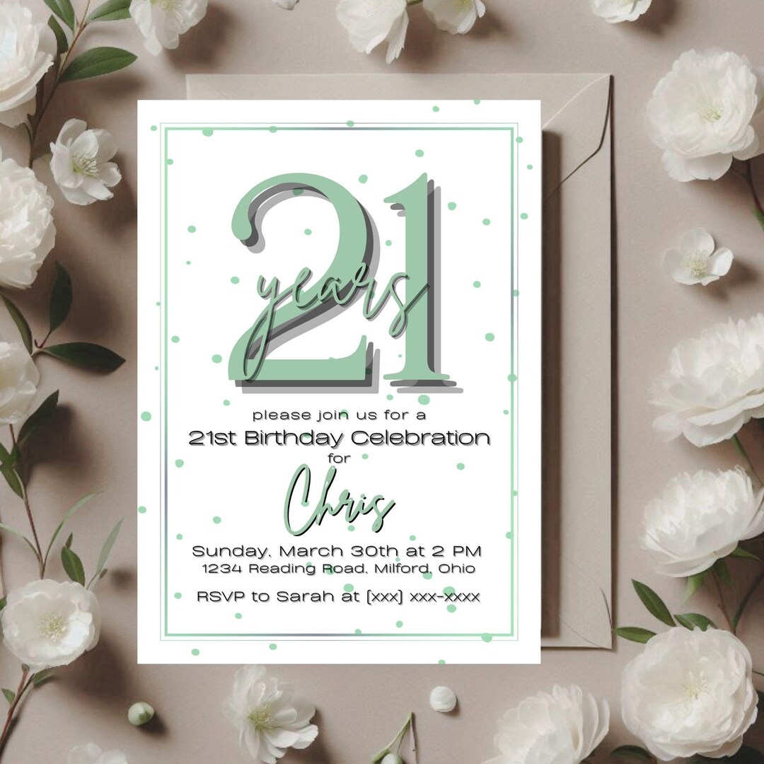 21st Birthday Invite, 21st Birthday Party, Invitation Template ...