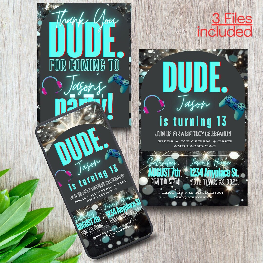 Dude Perfect Birthday Invite, Gaming Party Invitation, Video Game Party ...