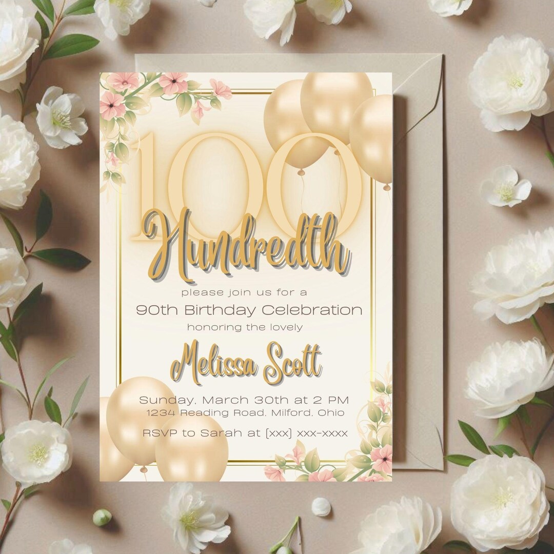 100th Birthday Invitation, 100th Birthday Surprise, 100th Birthday ...