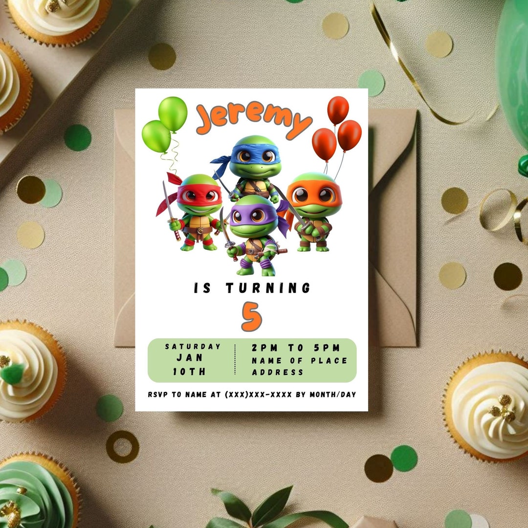 Baby Ninja Turtle Birthday Invitation, 5th Birthday Party Invite, Ninja ...
