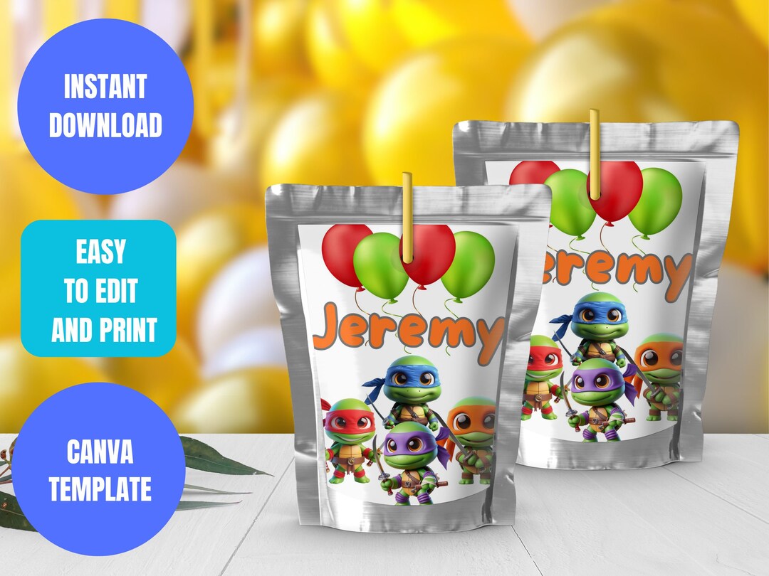 Baby Ninja Turtle Birthday Juice Pouch Label, Ninja Turtle Birthday Party Juice Pouch Label ...