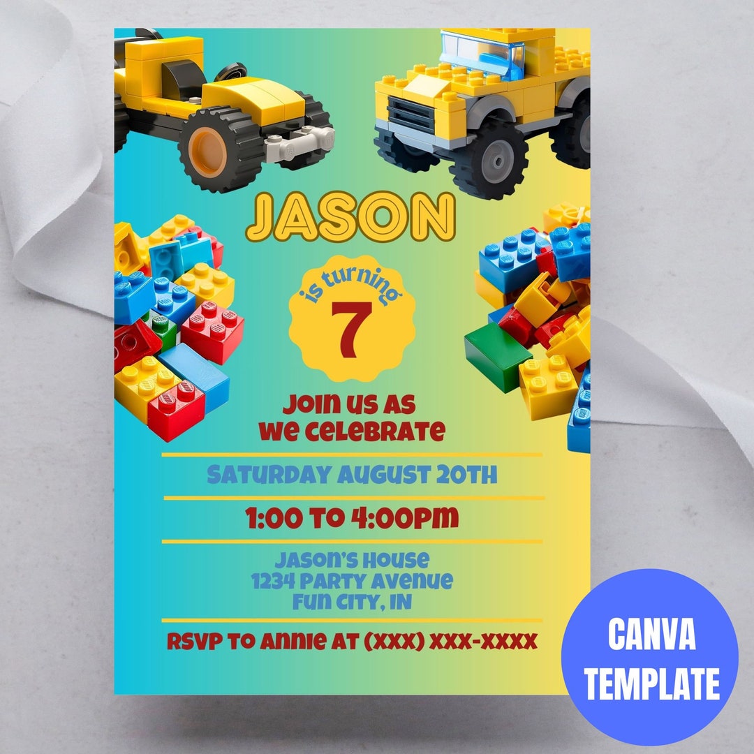 Building Blocks Birthday Invitation, Building Bricks Kids Birthday ...