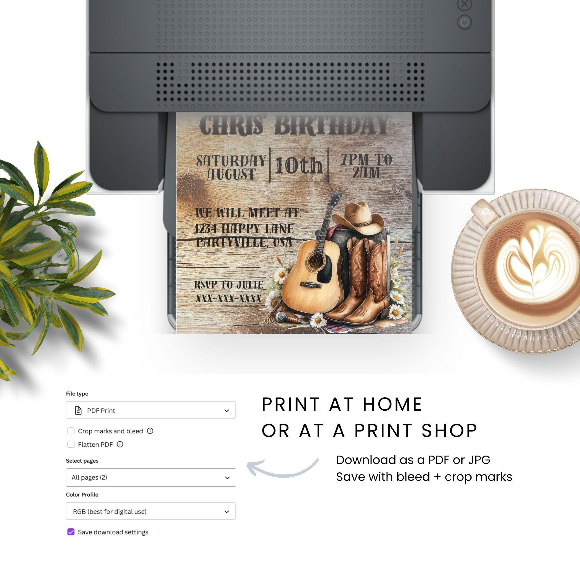 Country Music Birthday Invitation, Country Birthday Invitation, Country ...