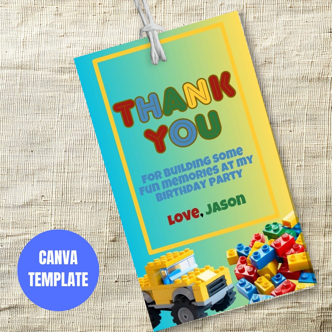 Building Blocks Birthday Thank You Favor Tag, Building Bricks Kids ...