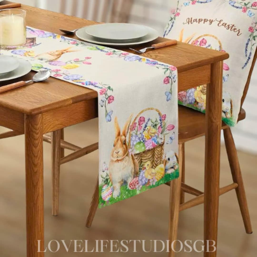 Cute Easter Linen Table Runner, Easter Table Decorations, Easter House ...