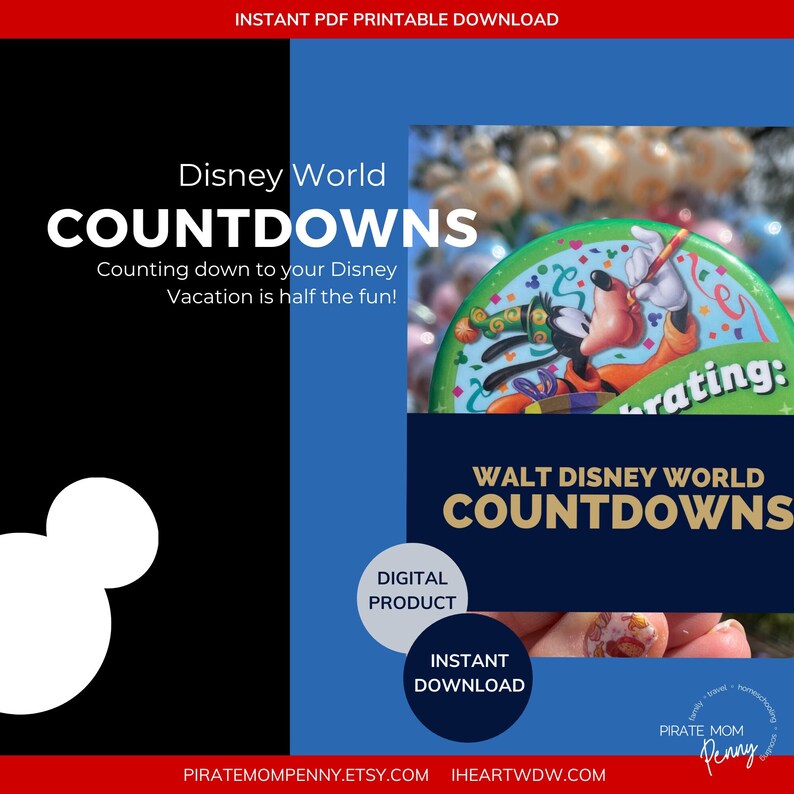 WDW Countdown Printables, Theme Parks, Instant PDF Download Printable ...