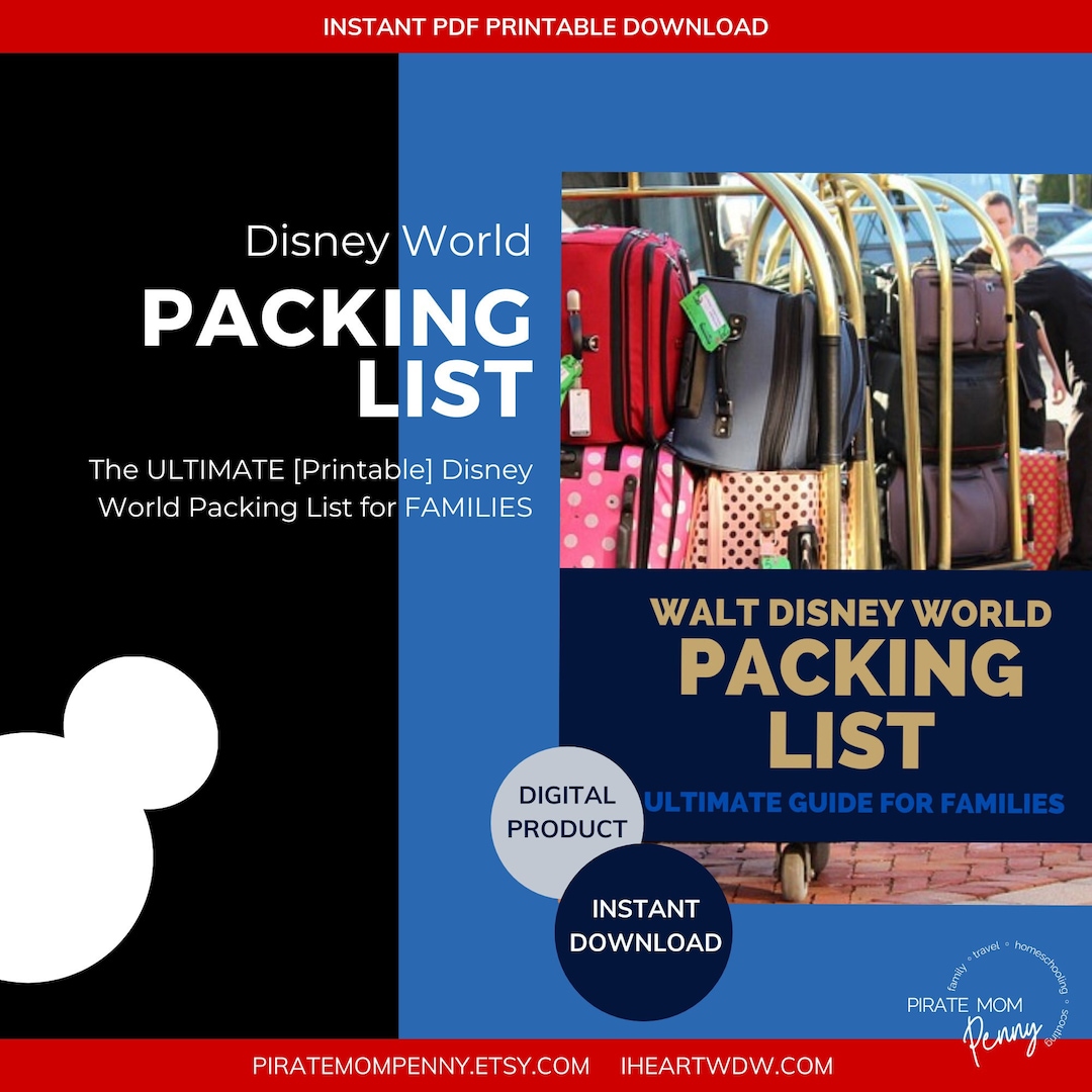 WDW Ultimate Packing Checklist Pages, Kids Baby Park Bag Adults ...