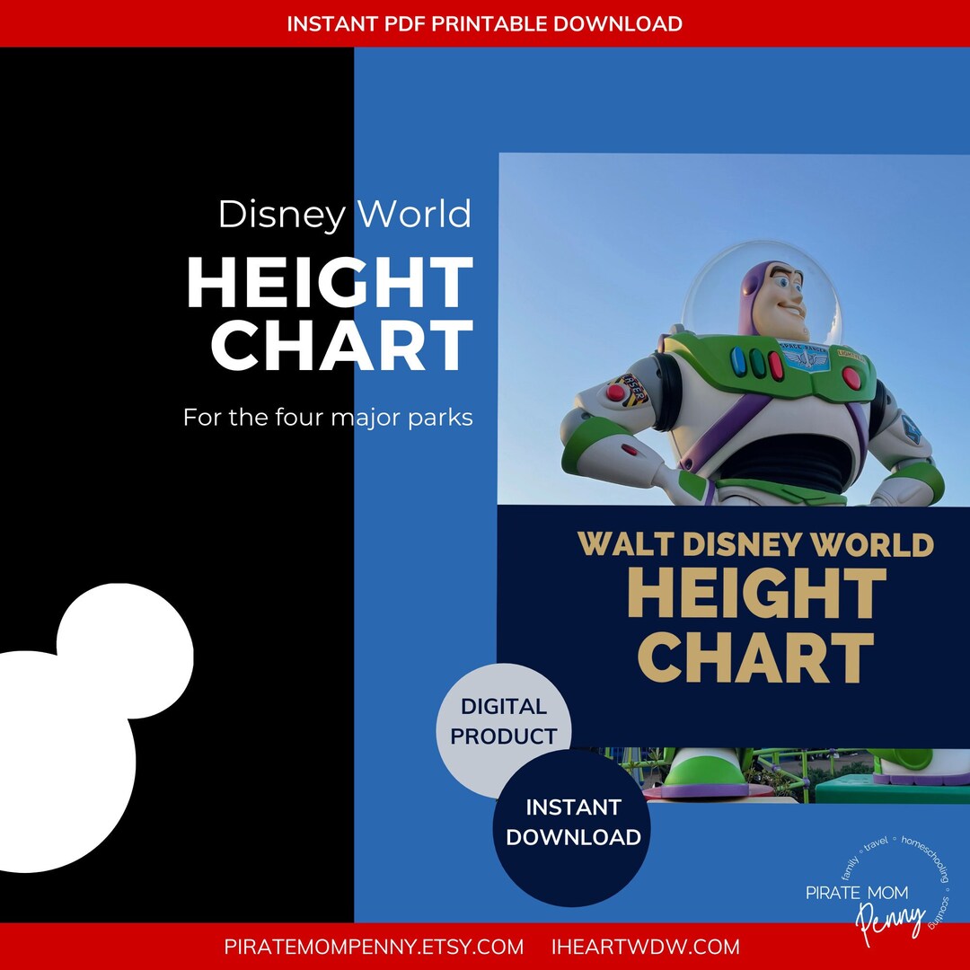 WDW Height Chart for Park Rides & Attractions, Theme Parks, Instant PDF ...