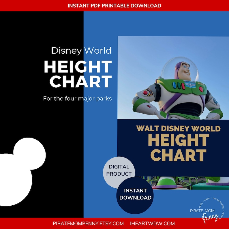 WDW Height Chart for Park Rides & Attractions, Theme Parks, Instant PDF ...