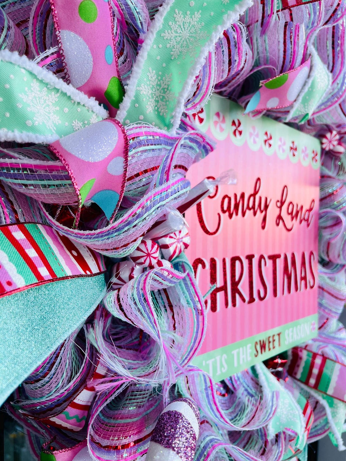 Candy Land Christmas Mesh Wreath | Peppermint Mesh Wreath| Winter 2024 ...