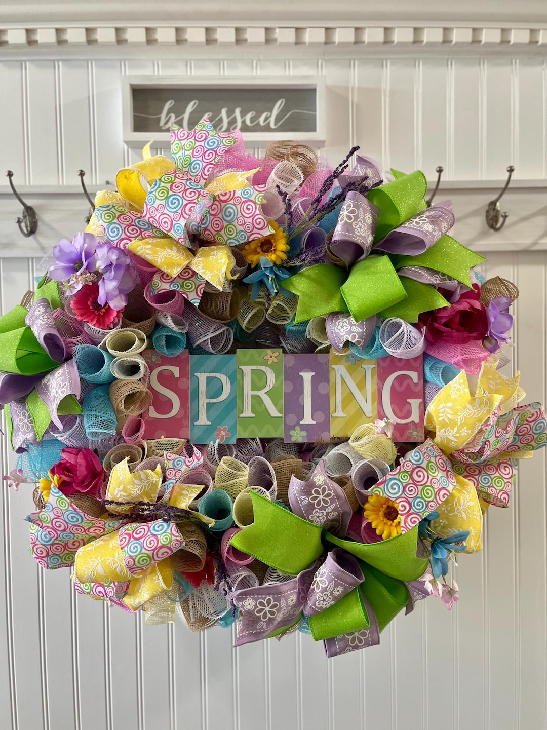 Spring Floral Mesh Wreath | Colorful Spring Wreath | Pastel Door Décor ...