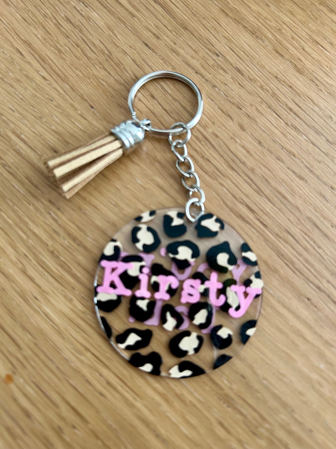 Personalised With Name and Message on the Back Leopard Print Keychain ...