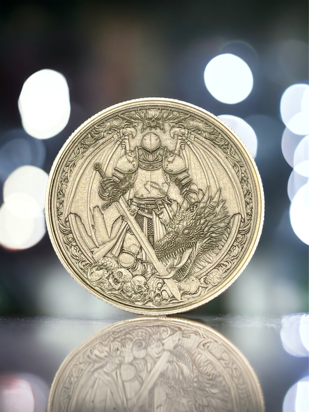 Dragon Slayer's Valor - Brass Coin (50mm - Double Sided) With Knight ...