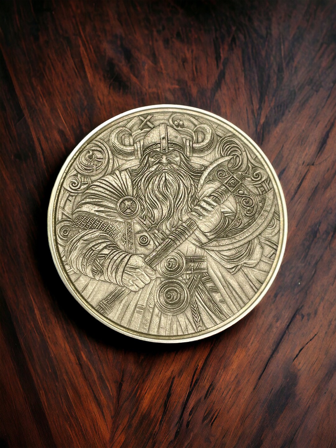 Nordic Valor - Brass Coin (50mm - Double Sided) With Viking Warrior ...