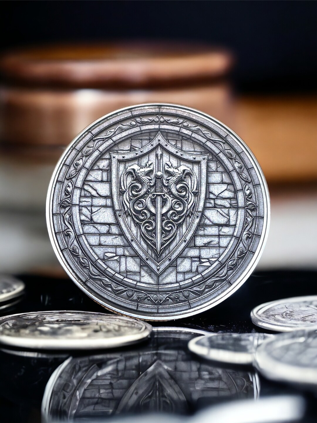 Sentinel's Vigil - Brass Coin (50mm - Double-sided) With Shield and ...