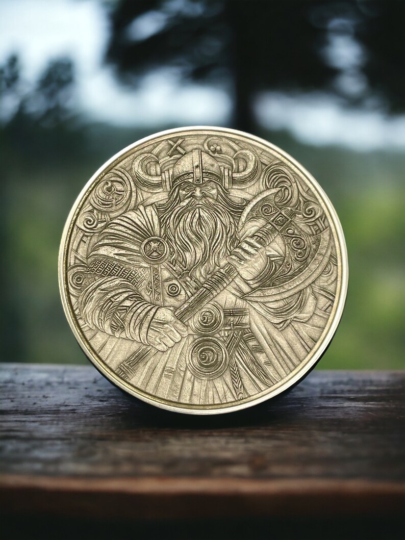 Nordic Valor - Brass Coin (50mm - Double Sided) With Viking Warrior ...