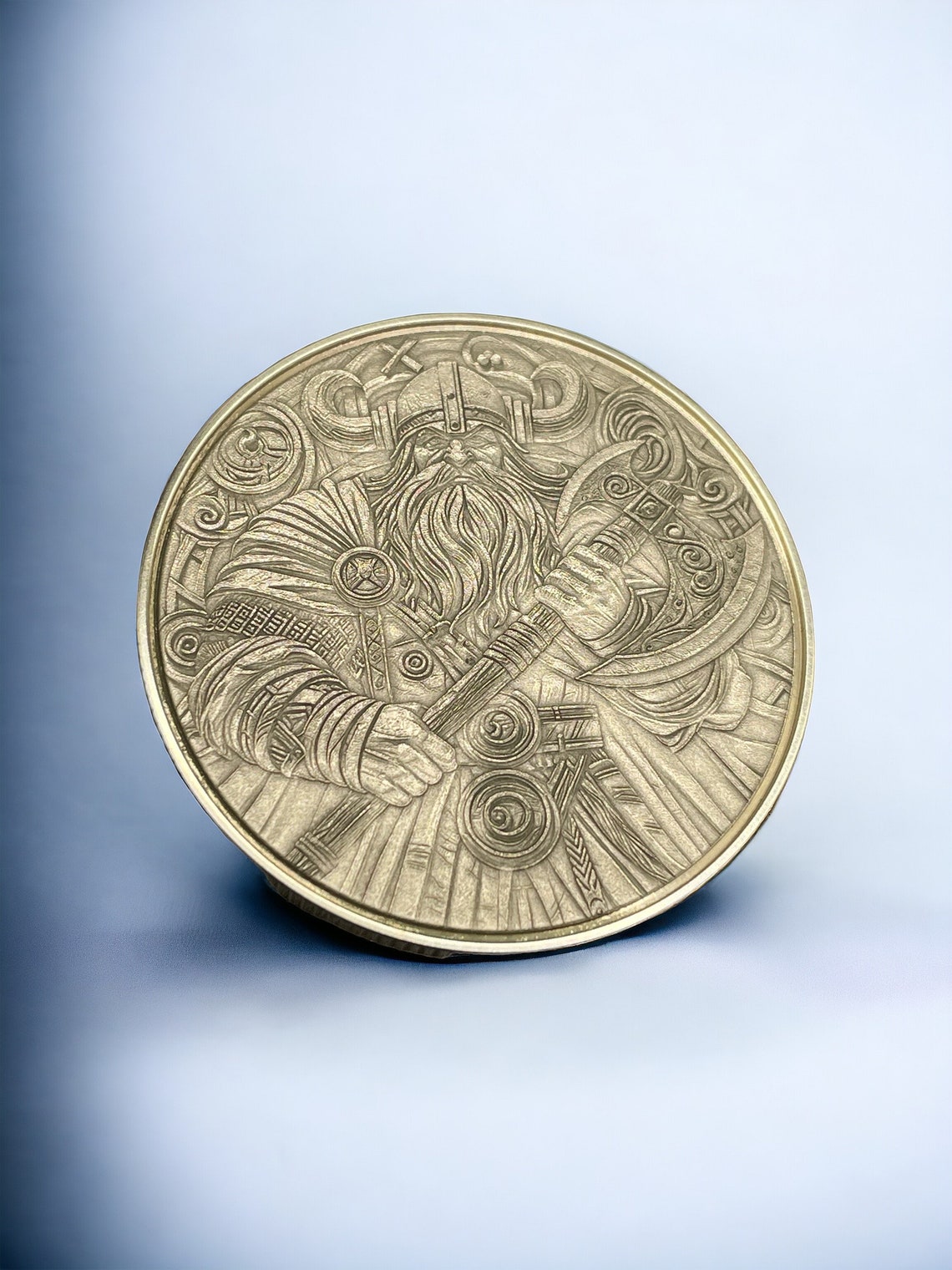 Nordic Valor - Brass Coin (50mm - Double Sided) With Viking Warrior ...