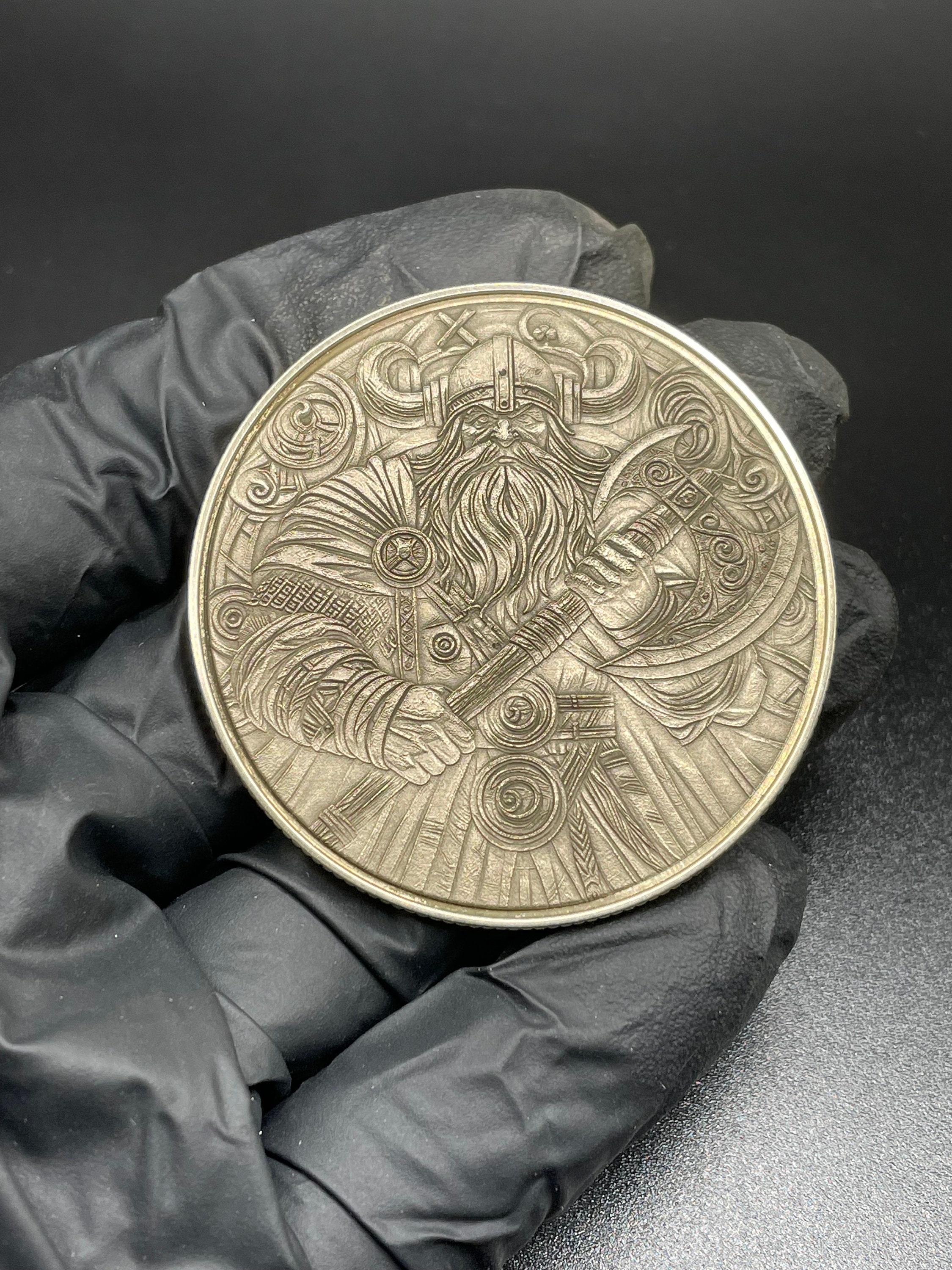 Nordic Valor - Brass Coin (50mm - Double Sided) With Viking Warrior ...