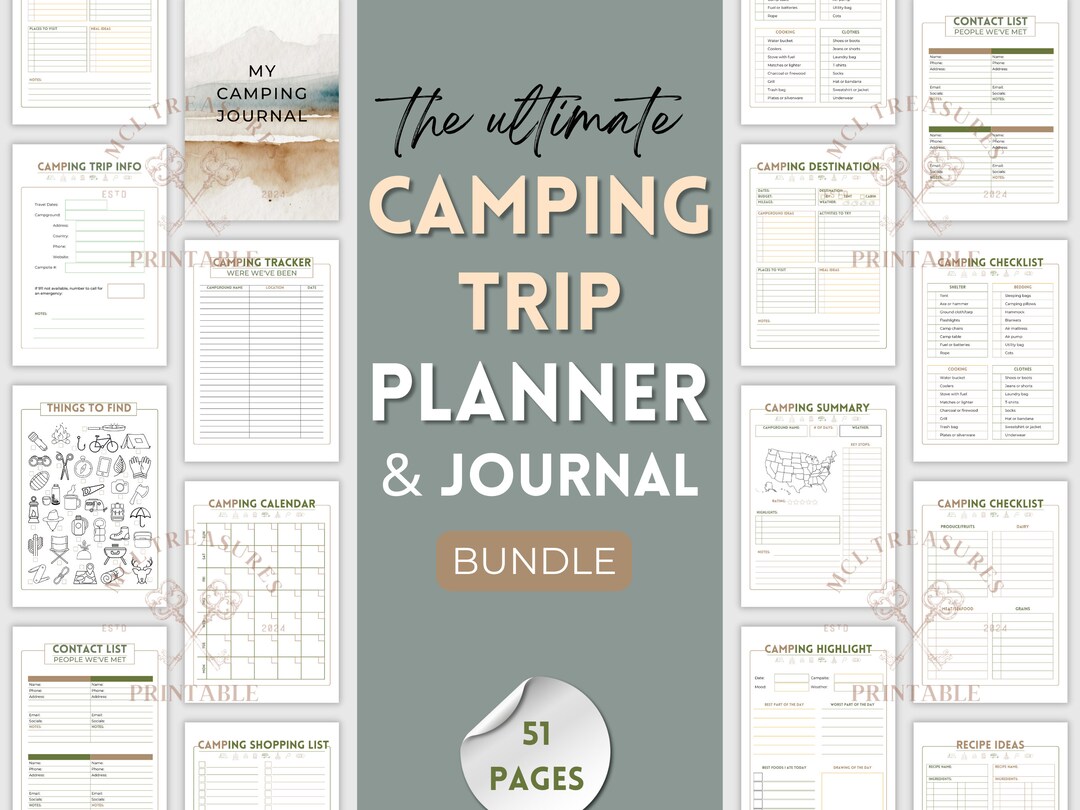 Camping Trip Planner, Printable Vacation Journal, Travel Planner & Log, Outdoor Adventure ...