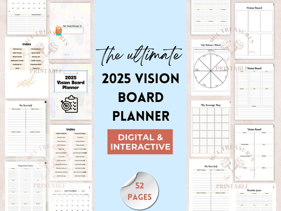 2025 Vision Board Planner, Printable Goal Setting Template, Digital ...