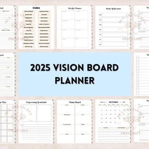 2025 Vision Board Planner, Printable Goal Setting Template, Digital ...