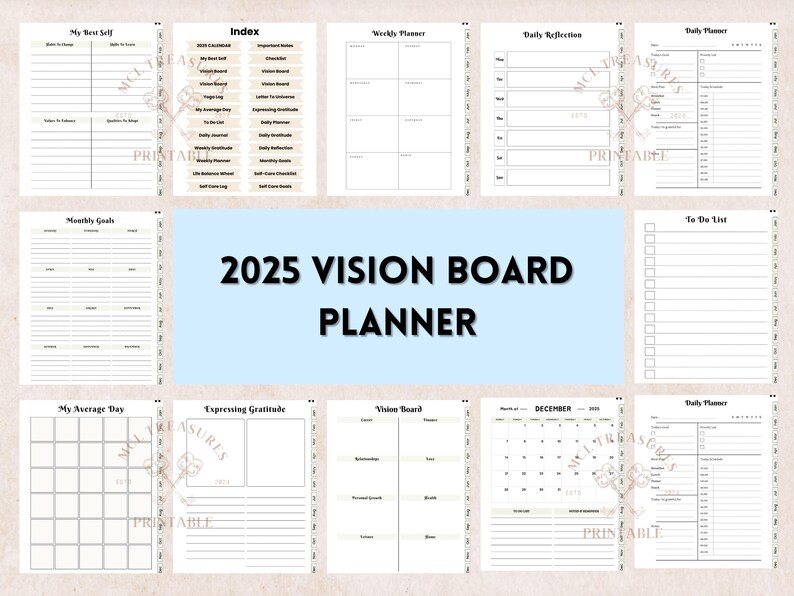 2025 Vision Board Planner, Printable Goal Setting Template, Digital ...