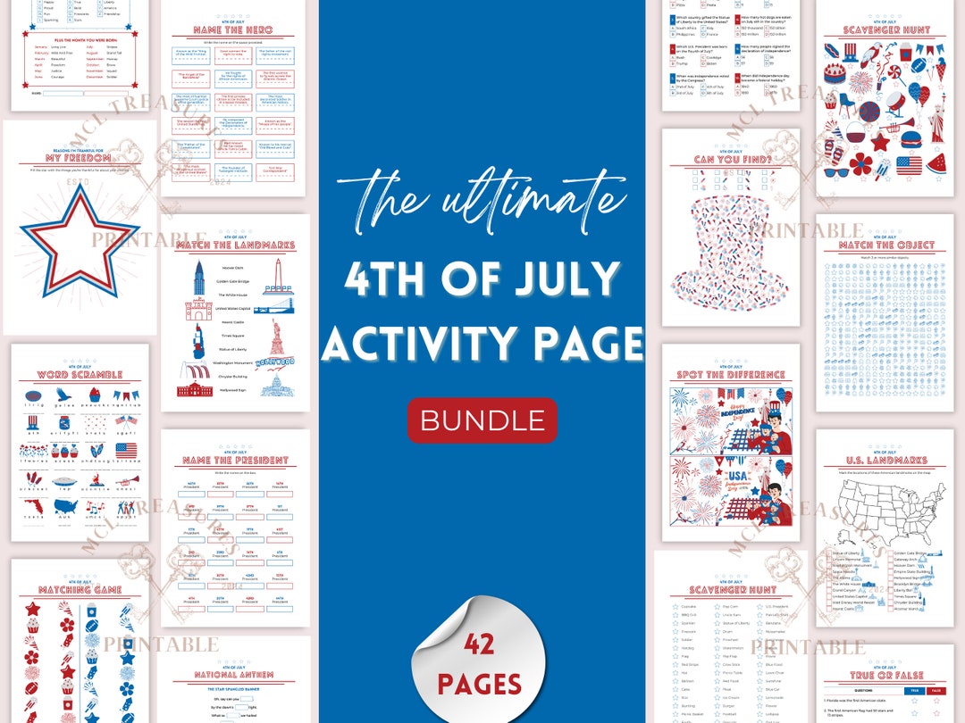 4th of July Activity Page Printable, Independence Day Kids Activities ...