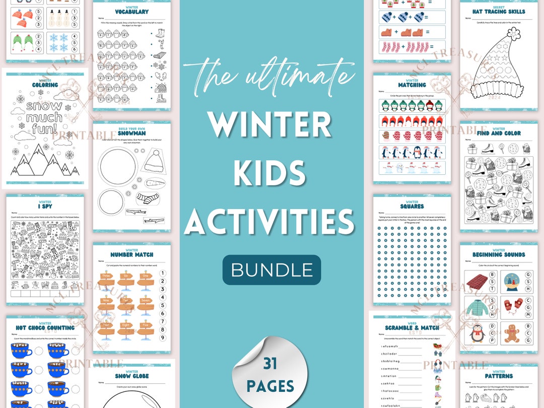 Printable Winter Kids Activity Sheets, Fun Holiday Games, Snow Day ...