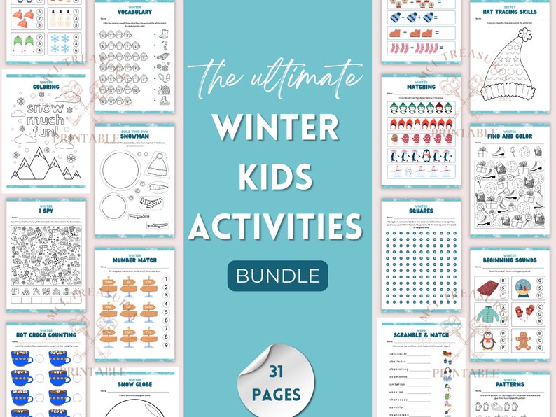 Printable Winter Kids Activity Sheets, Fun Holiday Games, Snow Day ...