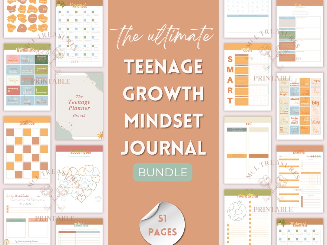 Teenage Growth Mindset Journal, Printable Self-esteem Planner, Personal ...