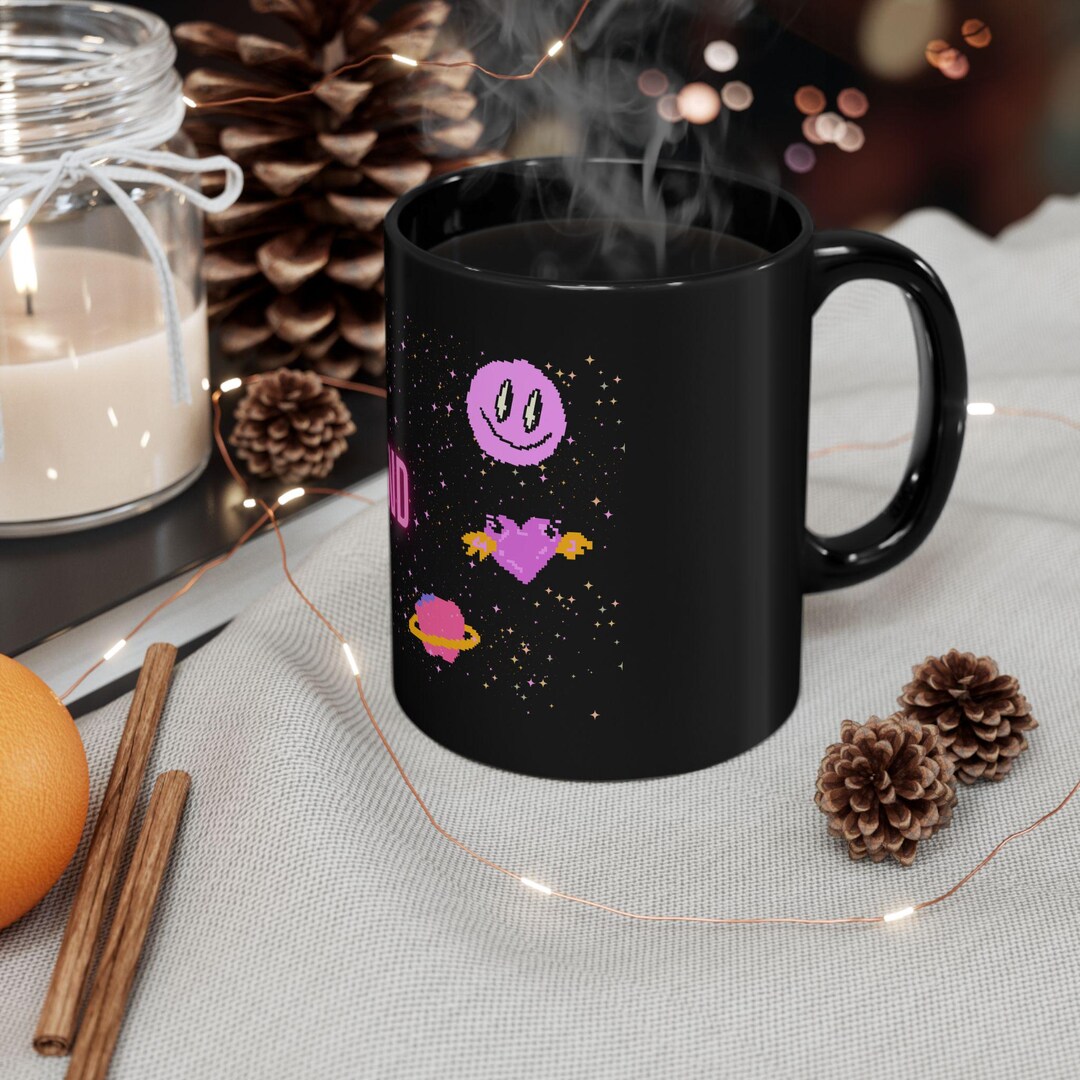 Galaxy Love Black Mug – Smiley Faces, Hearts Design - Etsy