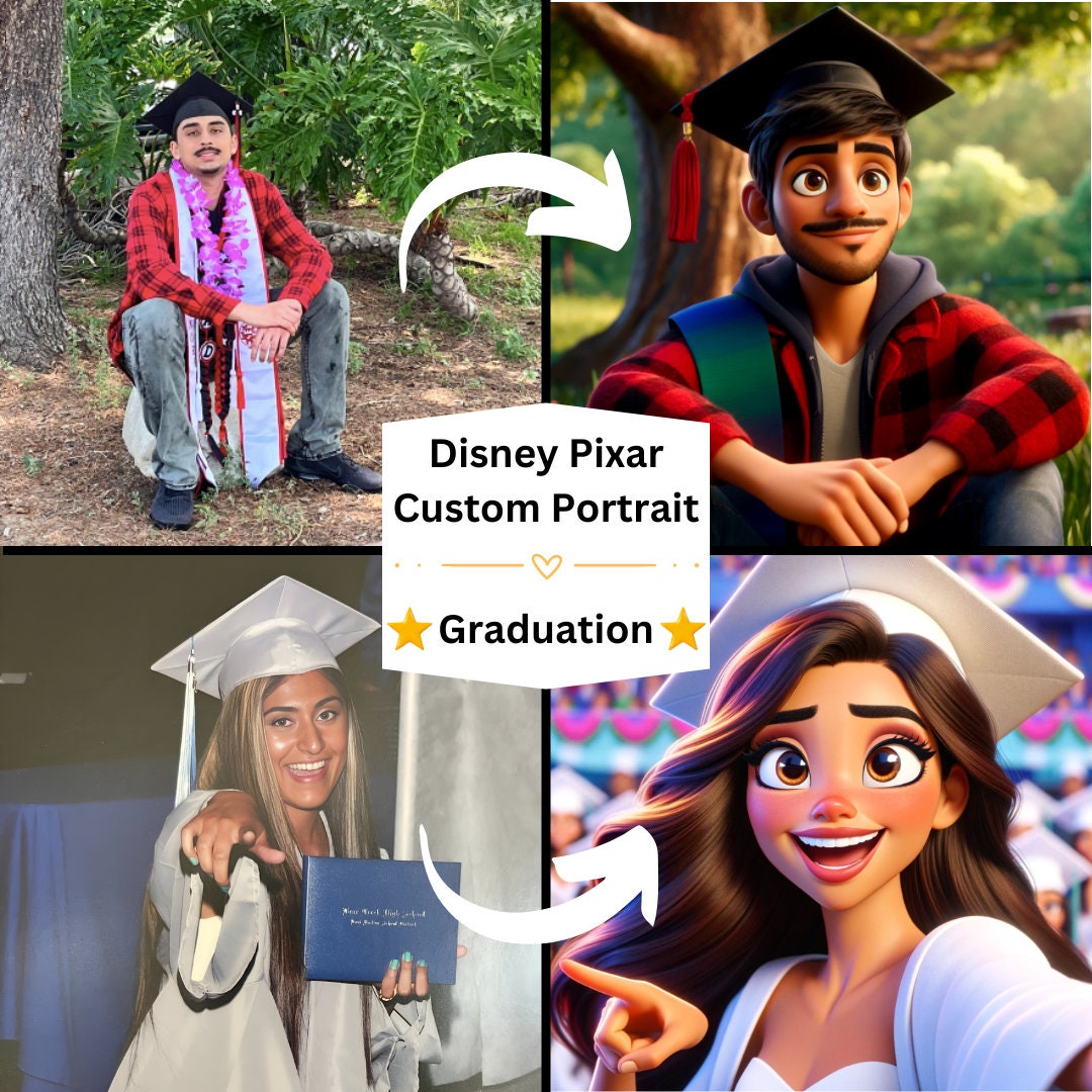 Cartoon Graduate Portrait - Pixar Theme - Etsy